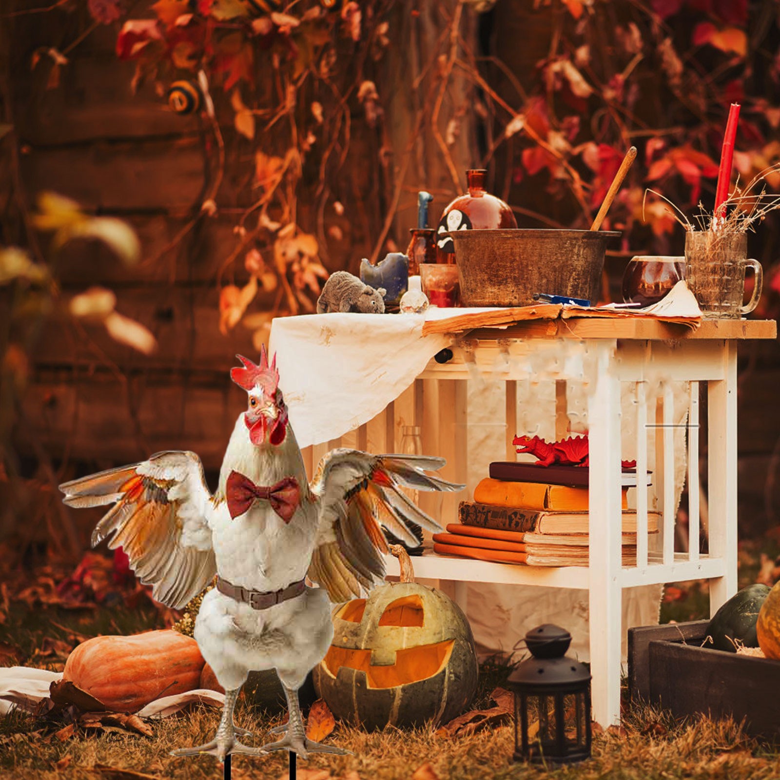 Halloween Metal Yard Decoration Skeleton Riding Rooster Metal Yard Sign ...